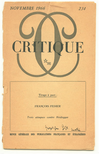 Critique Novembre 1966 (Inscription) - Hannah Arendt Personal Library